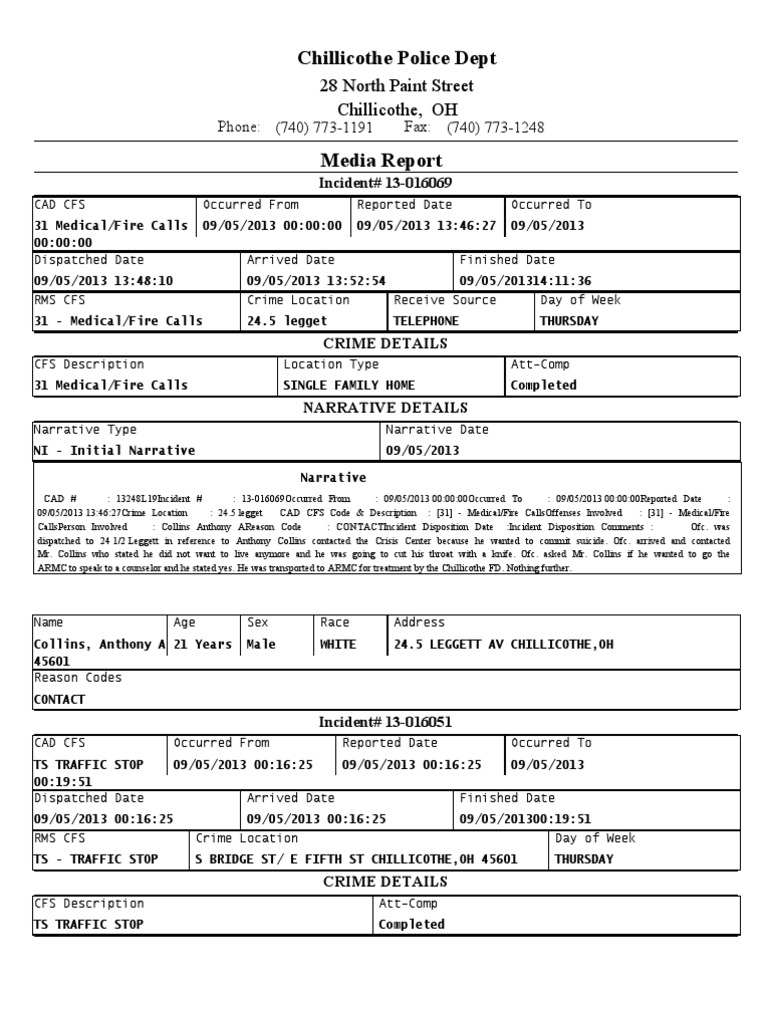 Chillicothe Police Reports For September 6th 2013 | PDF | Arrest ...
