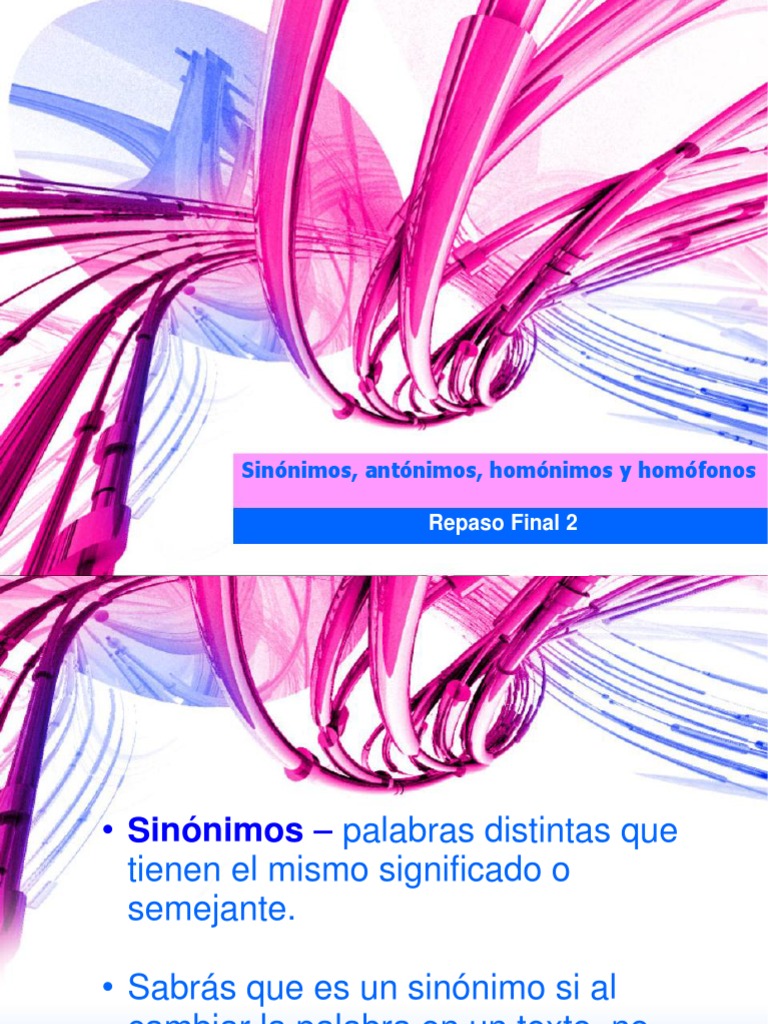 Sinónimos, Antónimos, Homónimos y Homófonos: Repaso Final 2 | PDF | Poesía