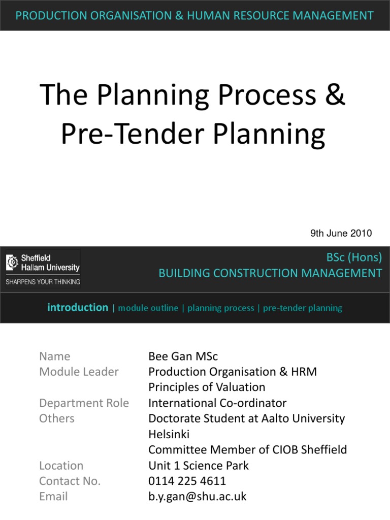 The Planning Process & Pre-Tender Planning | PDF | Construction ...