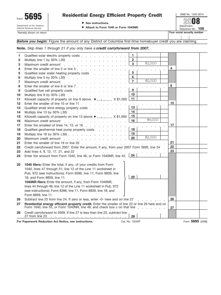 Renewable Energy Tax Credit - IRS Form 5695 | PDF