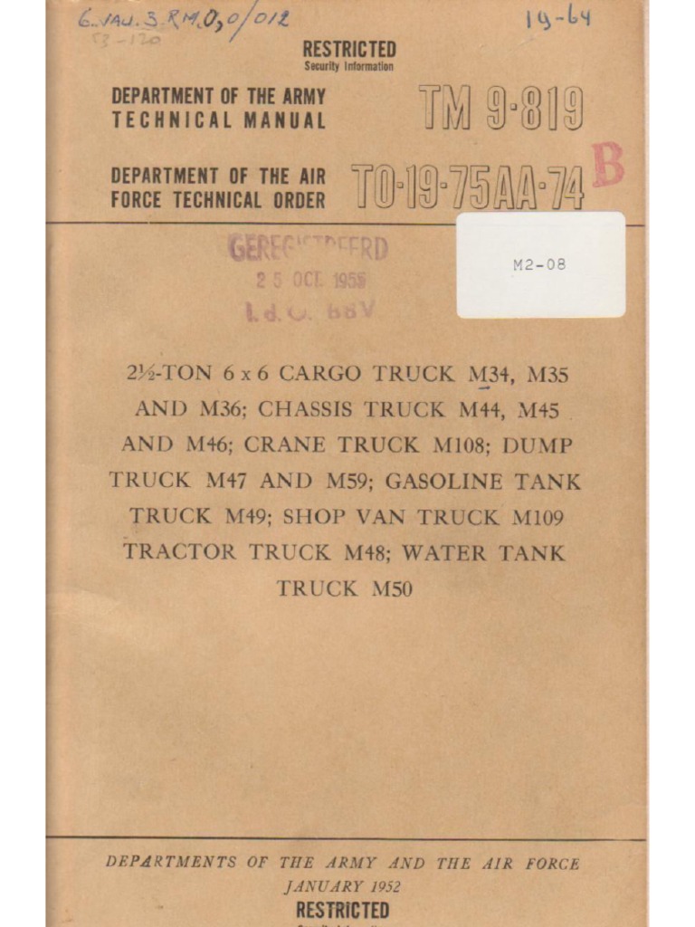 TM 9-819 M34, M35 AND M36, 1952 With Change I and II | PDF