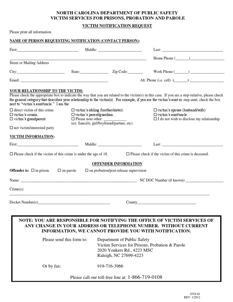 NC Victim Notification Request Form | PDF