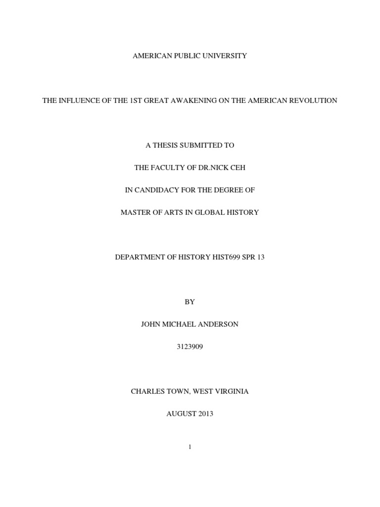 Thesis - Pre-1st Great Awakening and Its Influence On The American ...