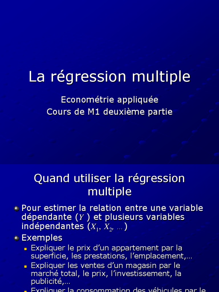 Cours m1 Econometrie Appliquee Slide34 | PDF | Régression linéaire ...