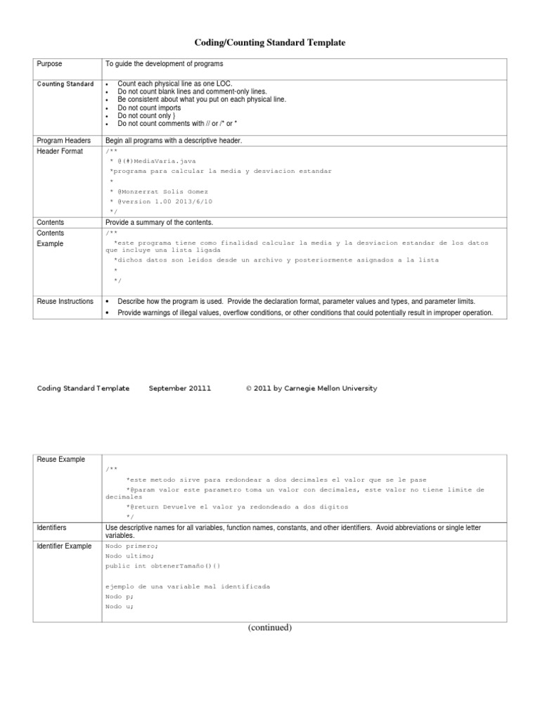 Coding Standard Template | PDF | Programación de computadoras | Notación