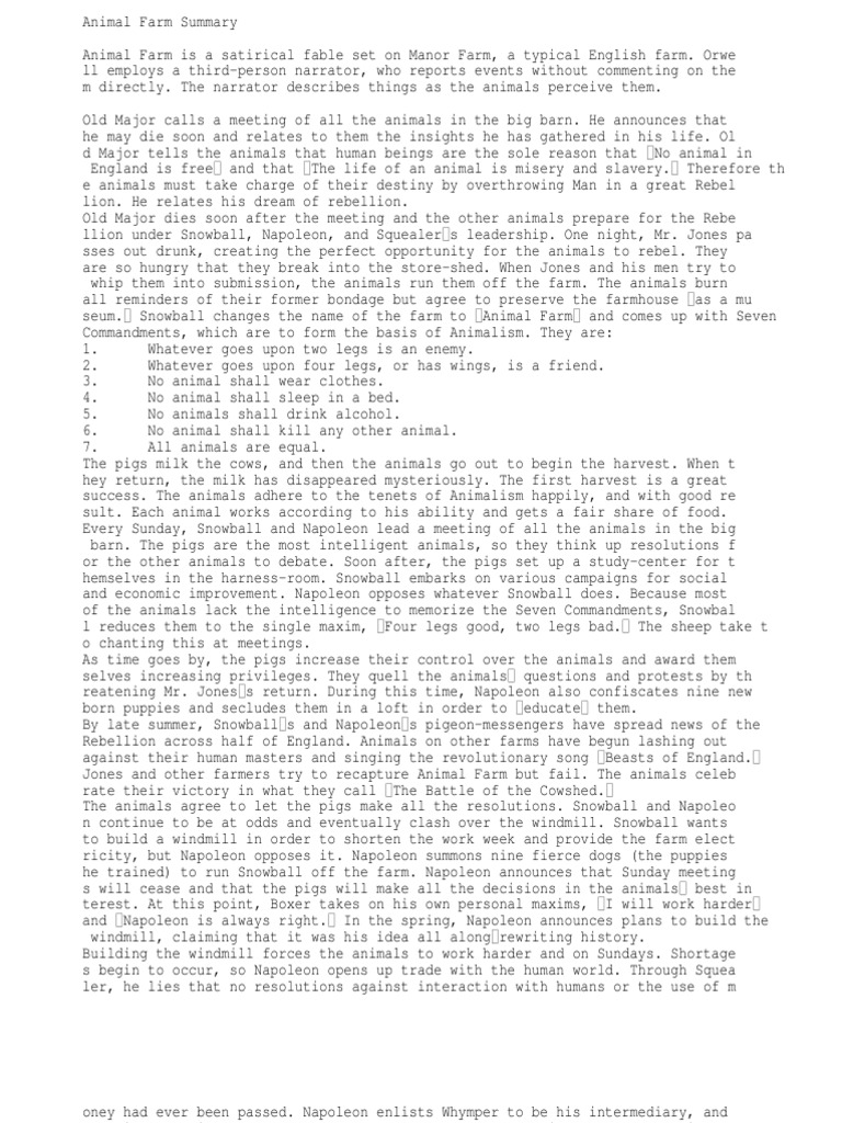 Animal Farm Summary | PDF | Farms | Animals And Humans