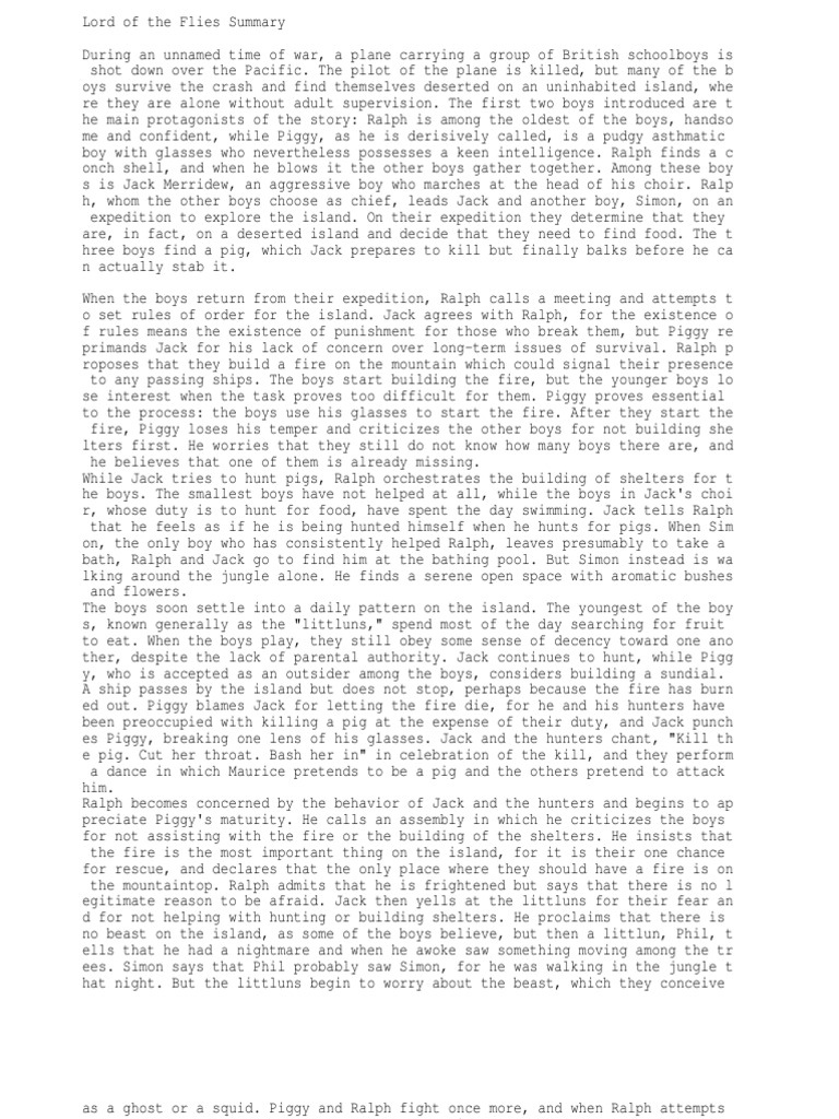 Lord of The Flies Summary | PDF | Leisure | Nature
