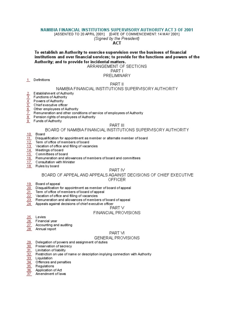 NAMFISA Act 3 of 2001 Overview | PDF | Forgery | Board Of Directors