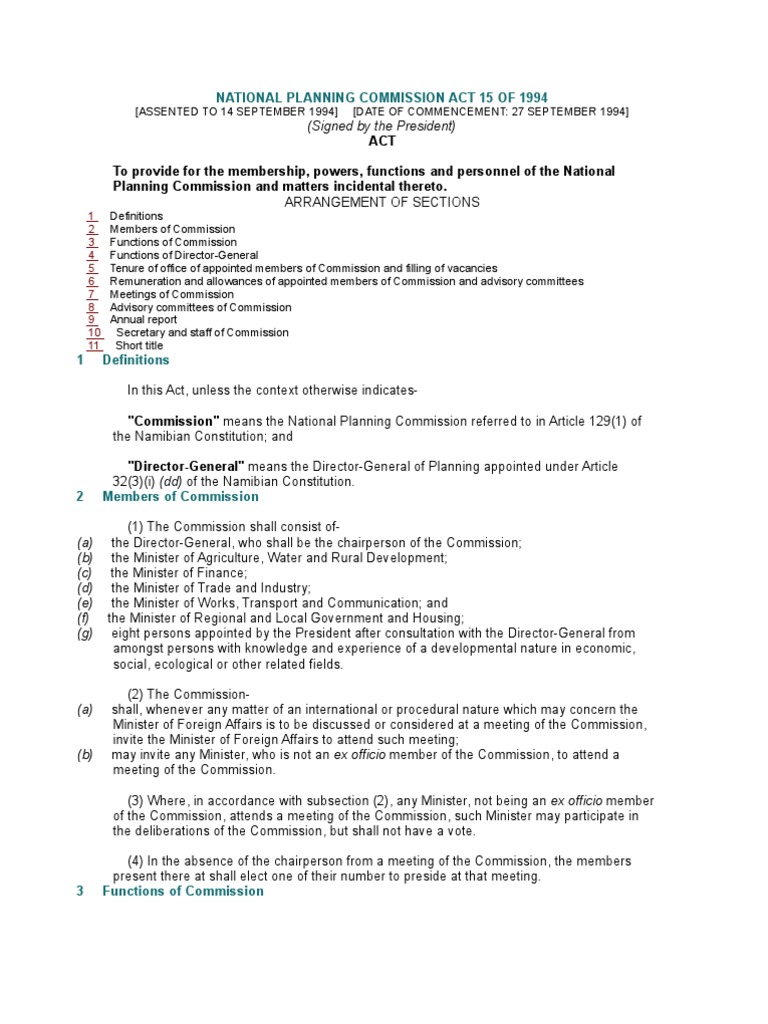 National Planning Commission Act 15 of 1994 | PDF | Namibia | Committee