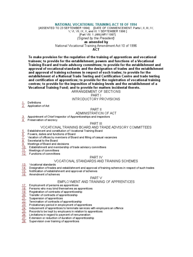 National Vocational Training Act 1994 | PDF | Apprenticeship | Vocational Education