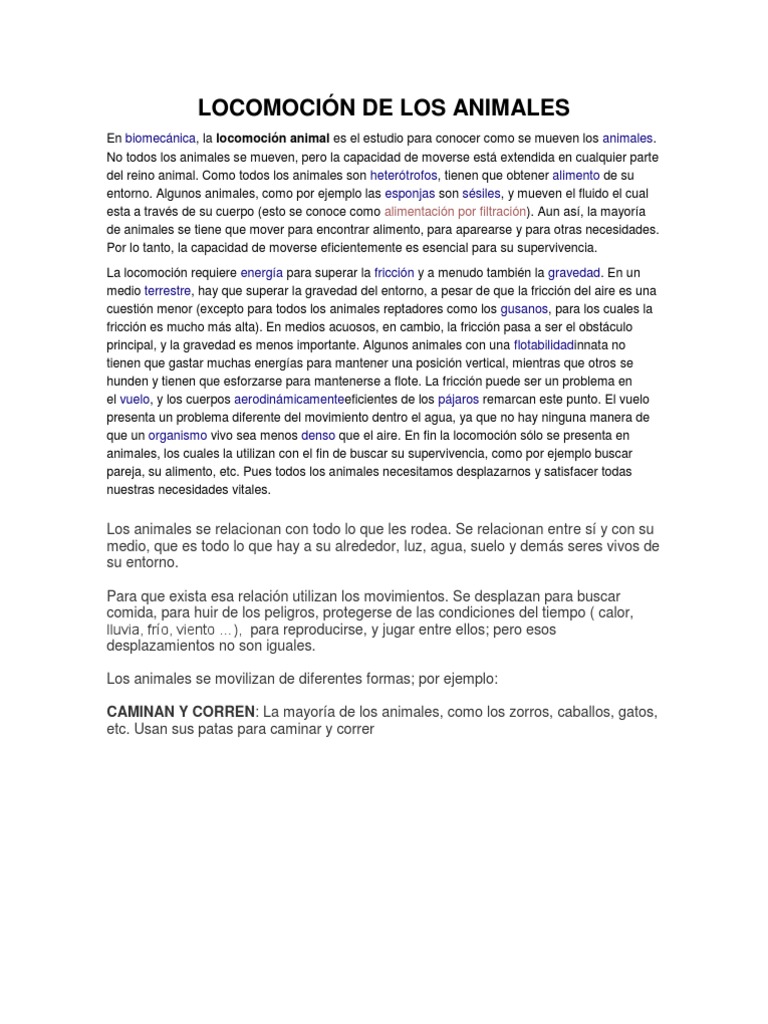 Tipos de locomoción en animales | PDF | Locomoción animal | Naturaleza