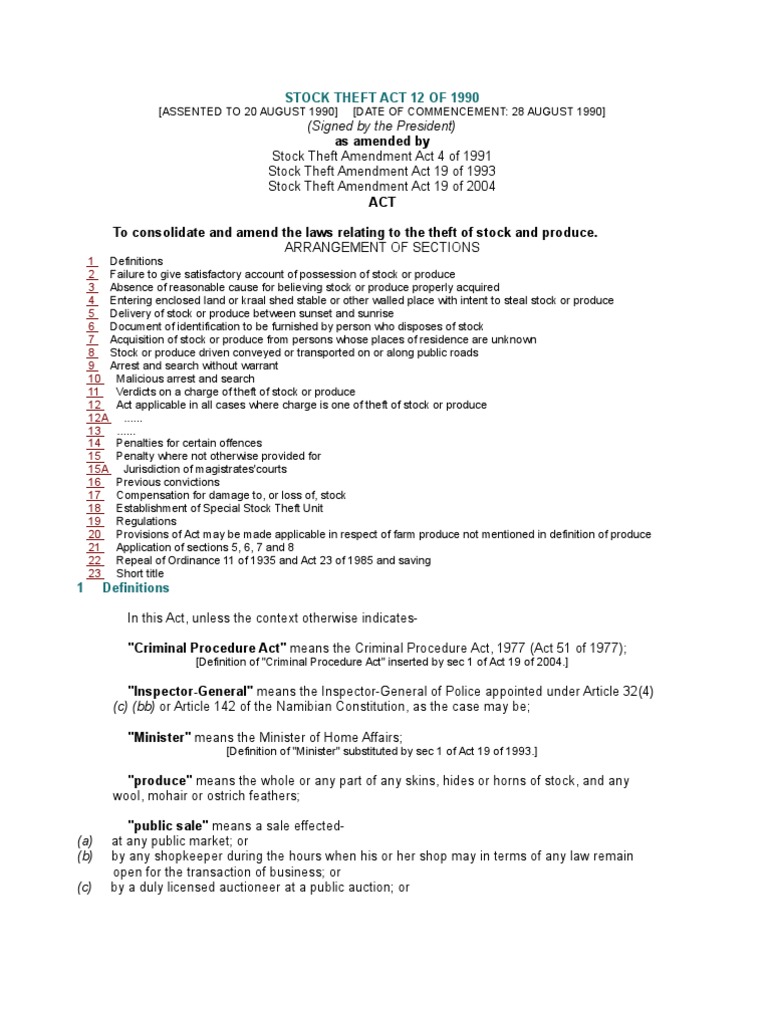 Stock Theft Act 12 of 1990 | PDF | Theft | Arrest