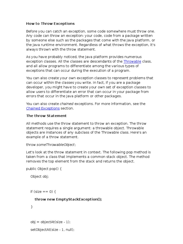 How To Throw Exceptions | PDF | Class (Computer Programming) | Method ...
