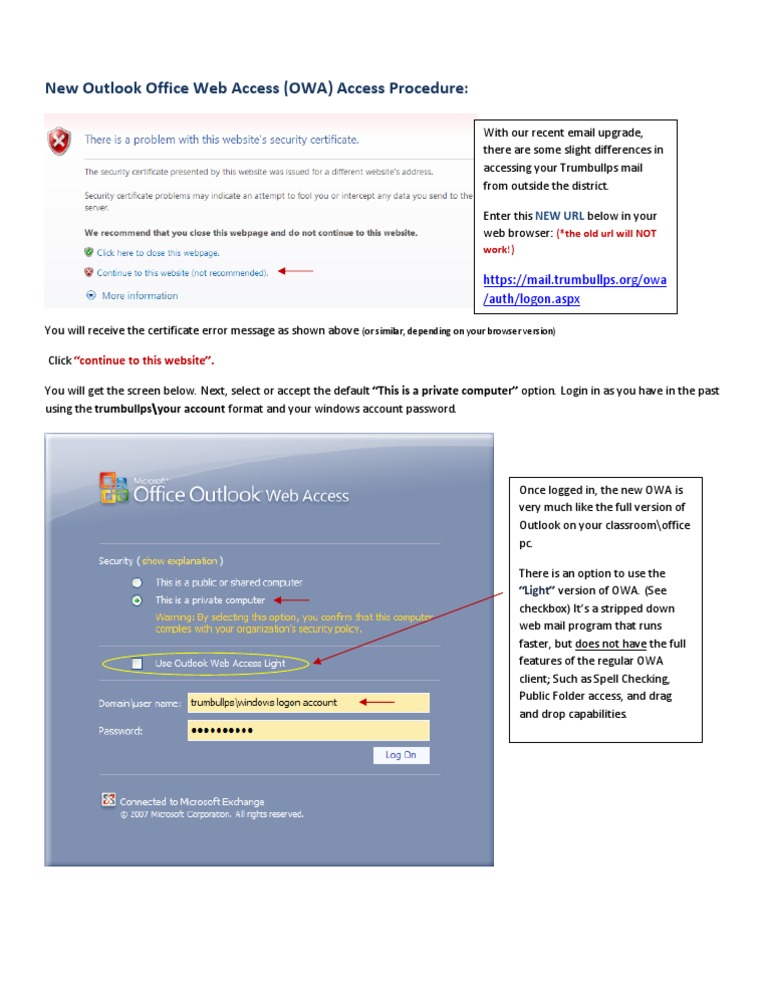 New Outlook Office Web Access (OWA) Access Procedure:: "Continue To ...