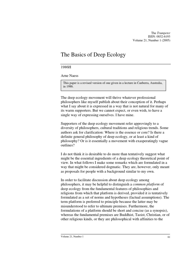 Arne Naess and the Deep Ecology Platform | PDF | Ecology | Biodiversity