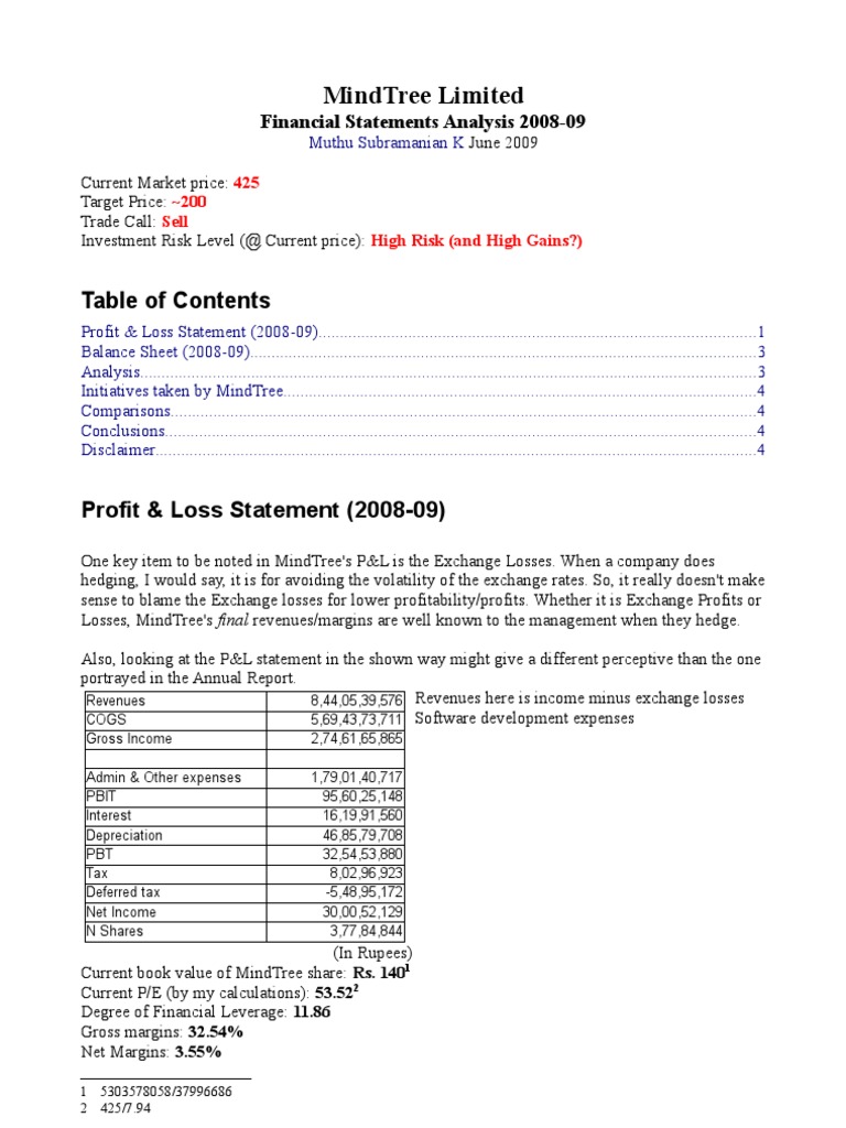 Mindtree 08 09 | PDF | Income Statement | Revenue