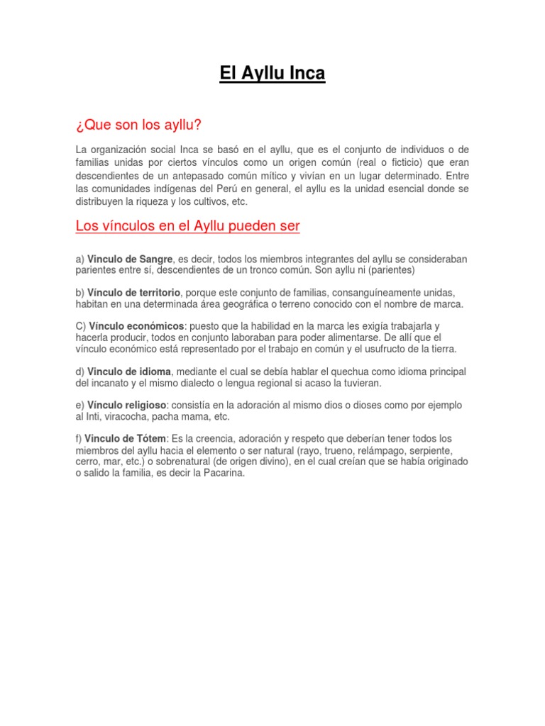 El Ayllu Inca | PDF | Imperio Inca