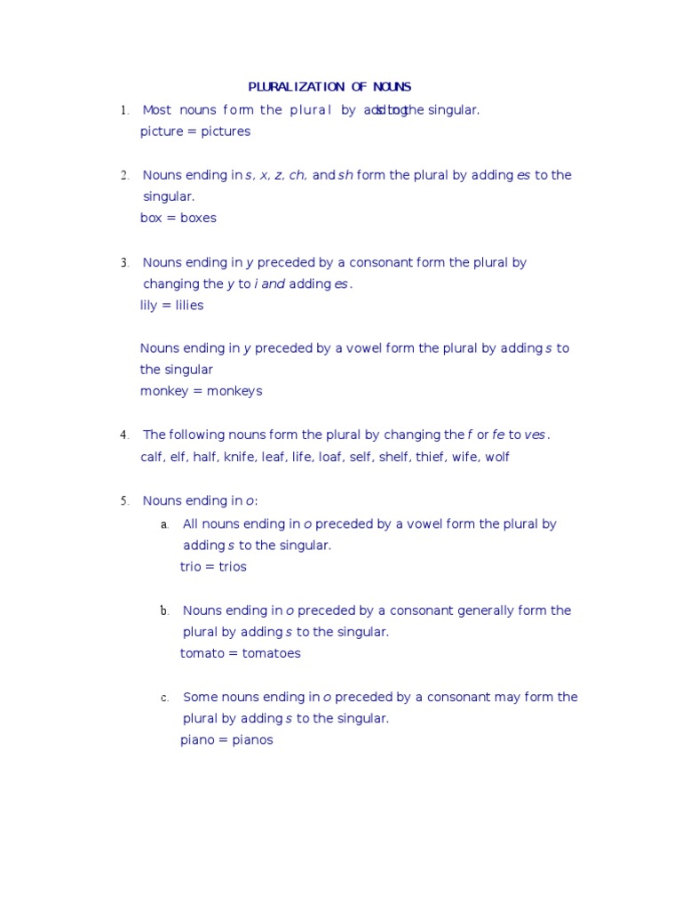 Noun Pluralization Rules Explained | PDF