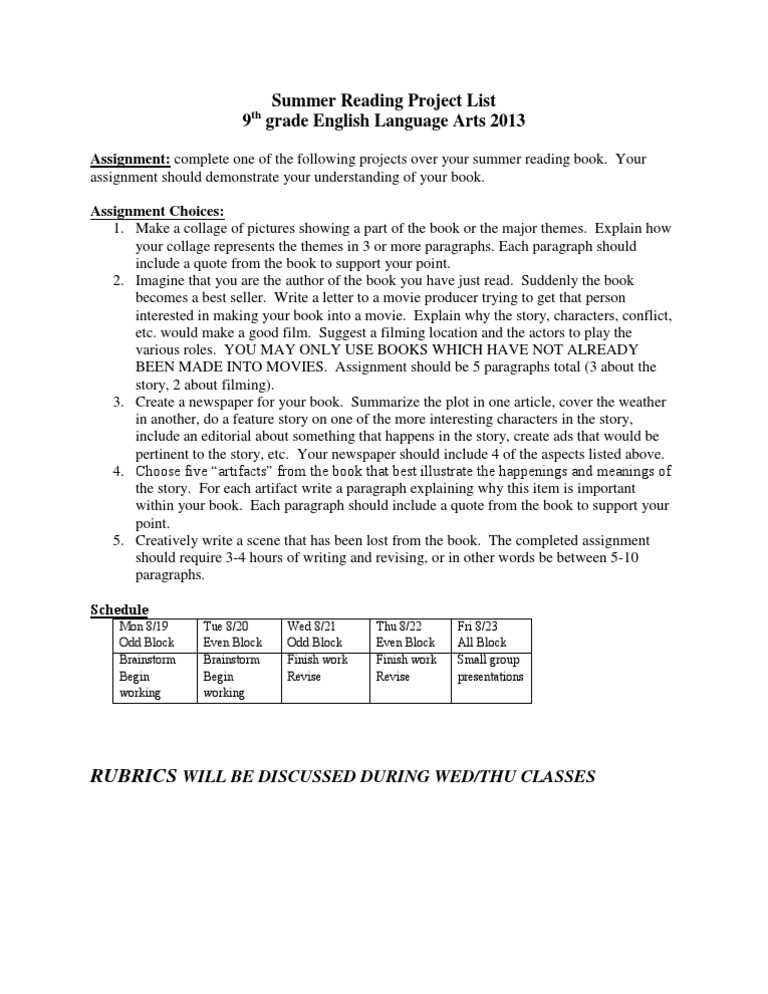 9th ELA Summer Reading Project List | PDF | General Fiction