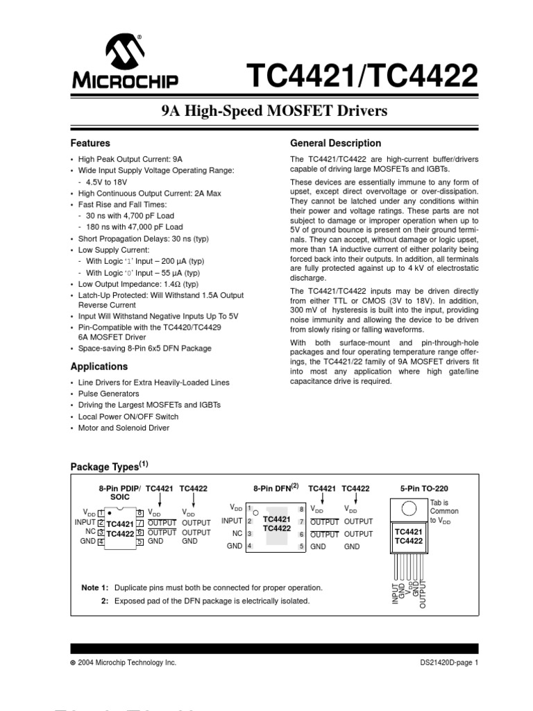 Driver tc4421 | Cmos | Integrated Circuit