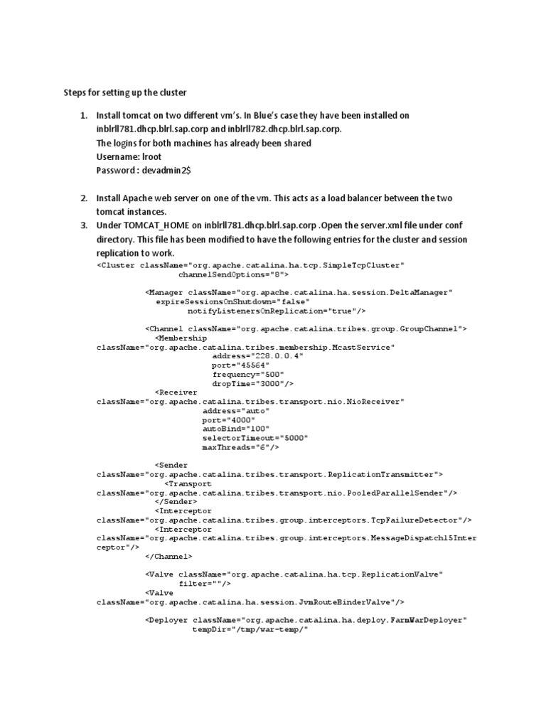 Tomcat Cluster Setup Pdf Load Balancing Computing System Software