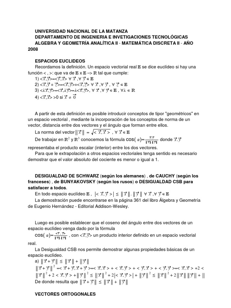 Espacios Euclideos Pdf Espacio Vectorial Base álgebra Lineal