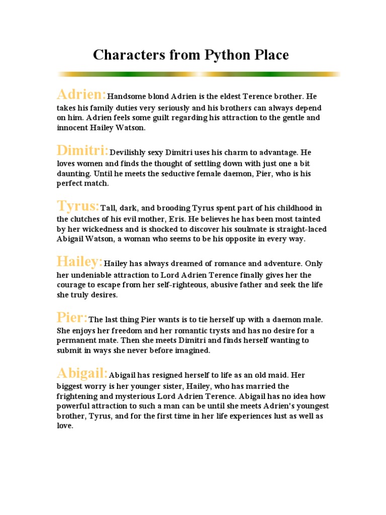 Adrien:: Characters From Python Place | PDF