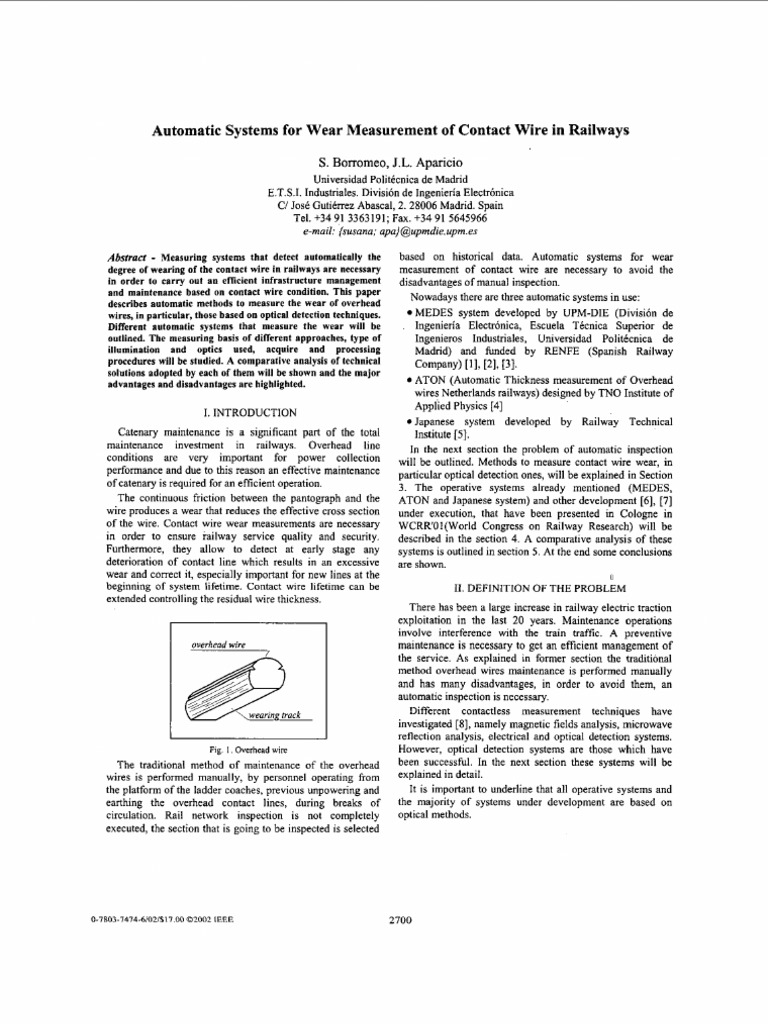 Automatic Systems For Wear Measurement of Contact Wire in Railways ...