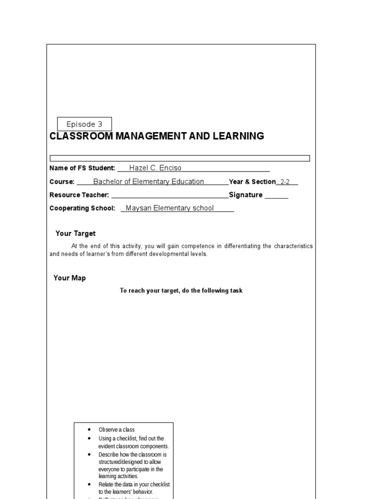 FS 1 Episode 3 Answer | PDF | Classroom Management | Classroom