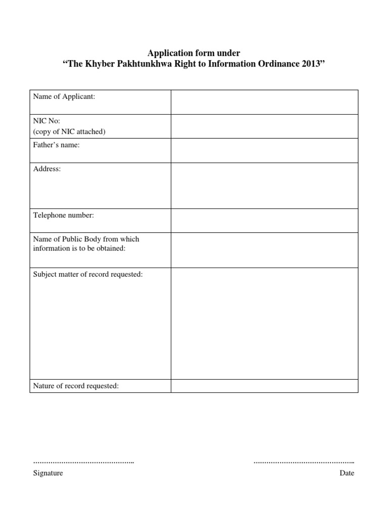 Application form - RTI KPK 2013.pdf | Accountability | Information Privacy