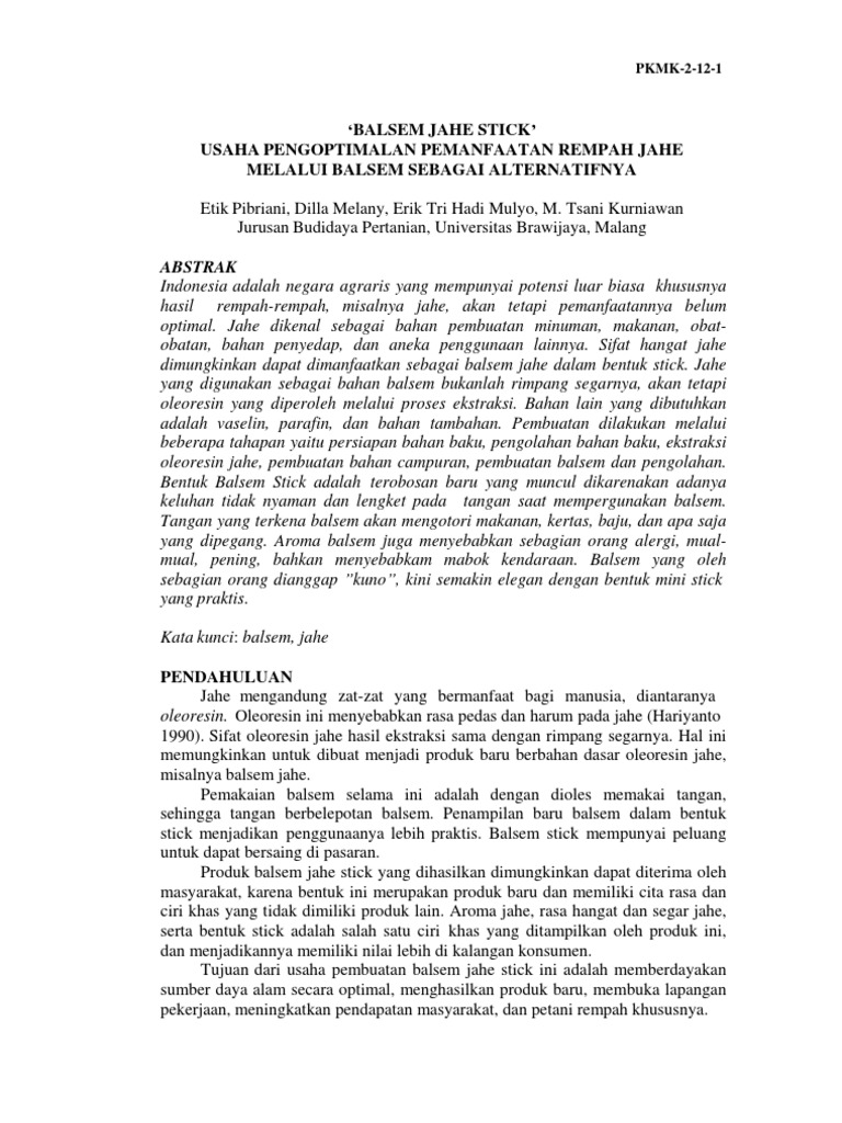 Balsem Jahe Stick | PDF