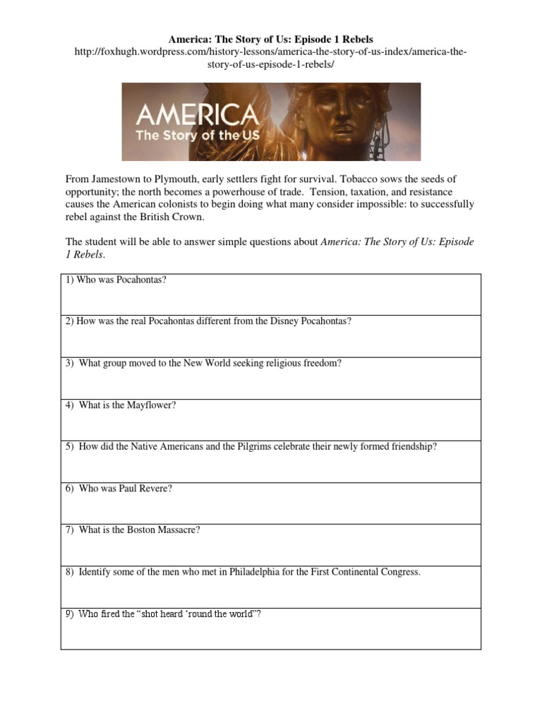 America The Story of Us Episode 1 Rebels Worksheet | PDF | Plymouth ...
