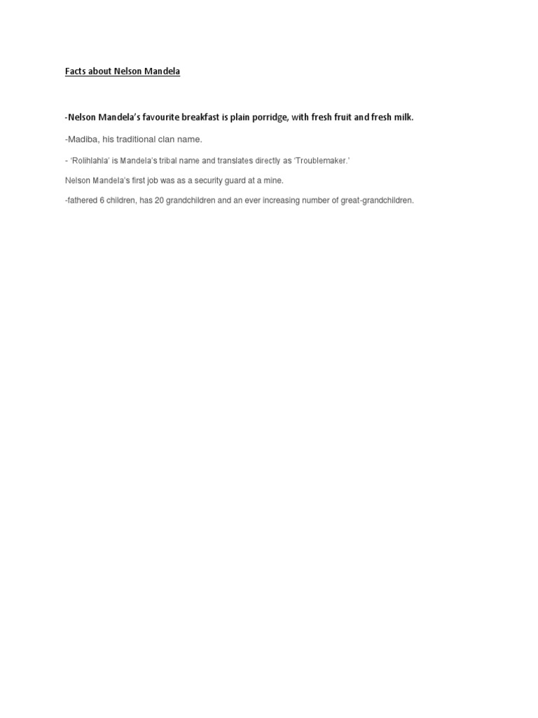 Facts About Nelson Mandela | PDF | Mystery, Thriller & Crime Fiction