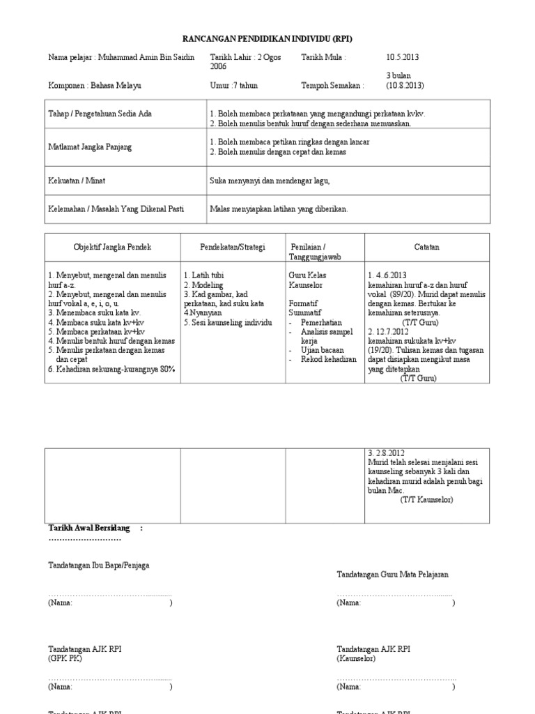 RPI - Borang Format Rpi | PDF