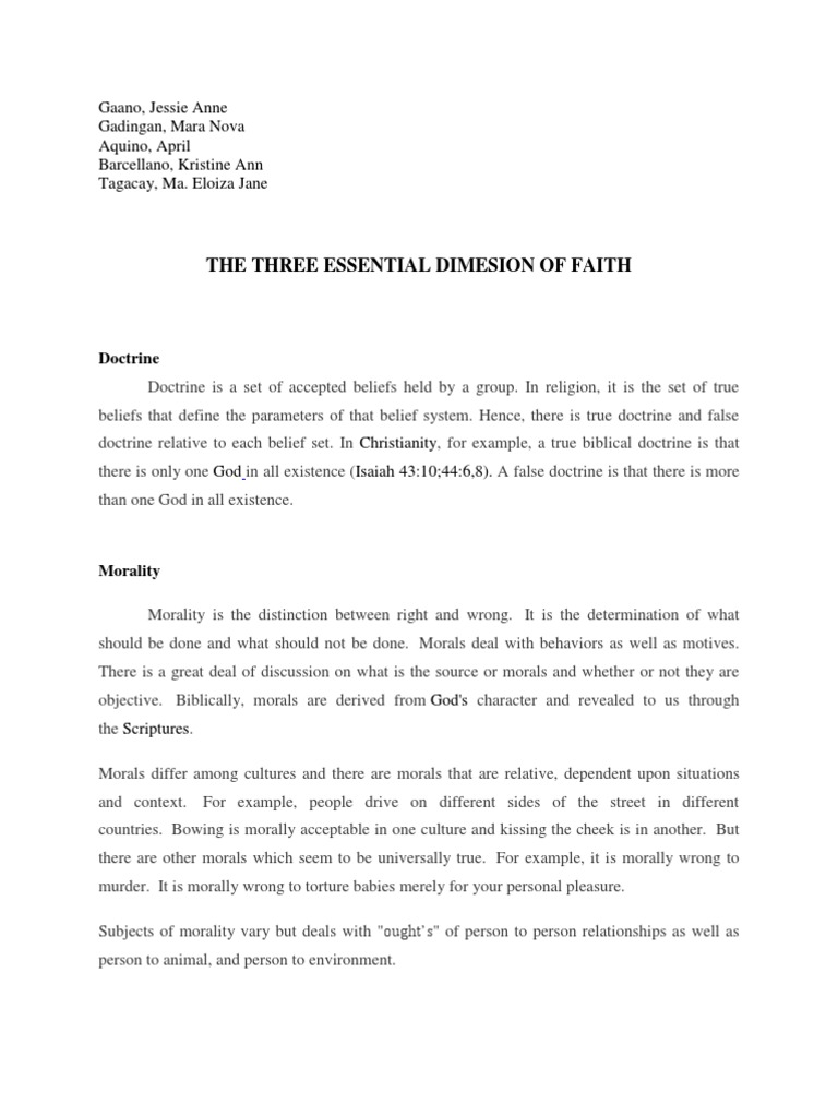 3 Essential Dimension of Faith | PDF | Worship | Morality
