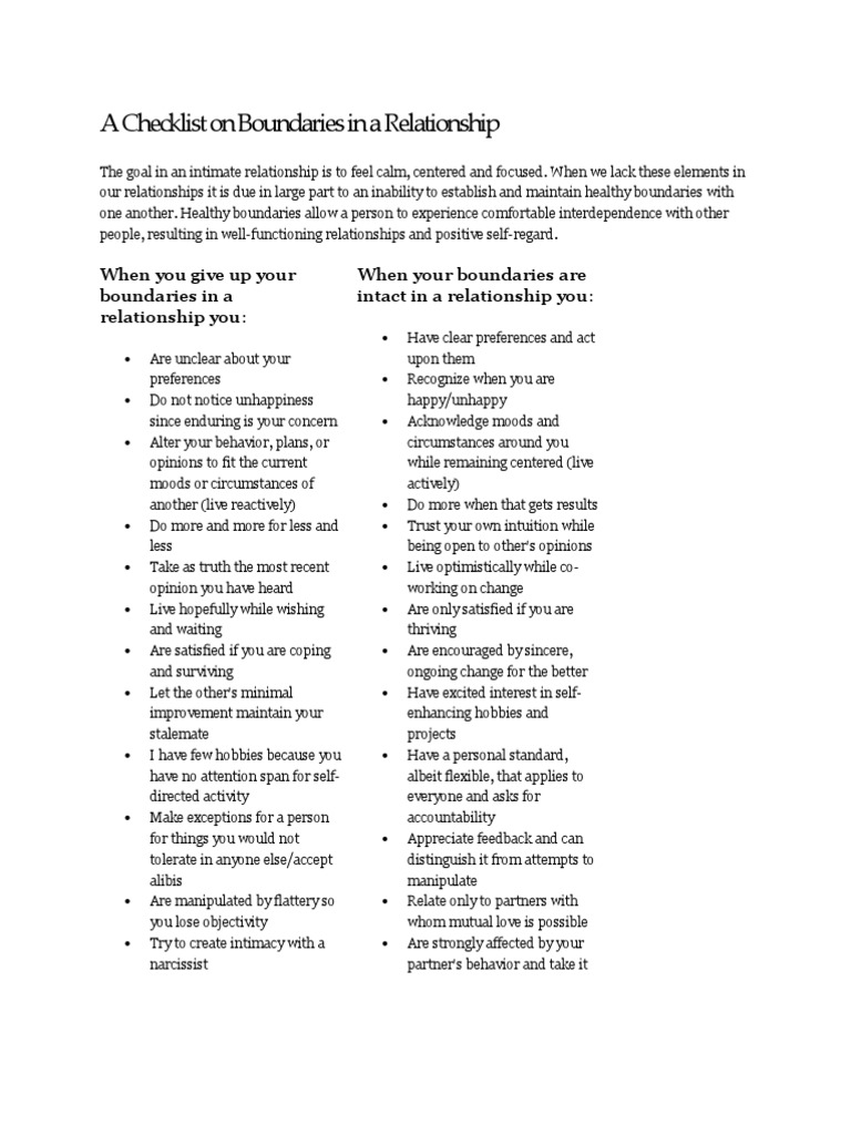 A Checklist On Boundaries in A Relationship | PDF | Lifestyle