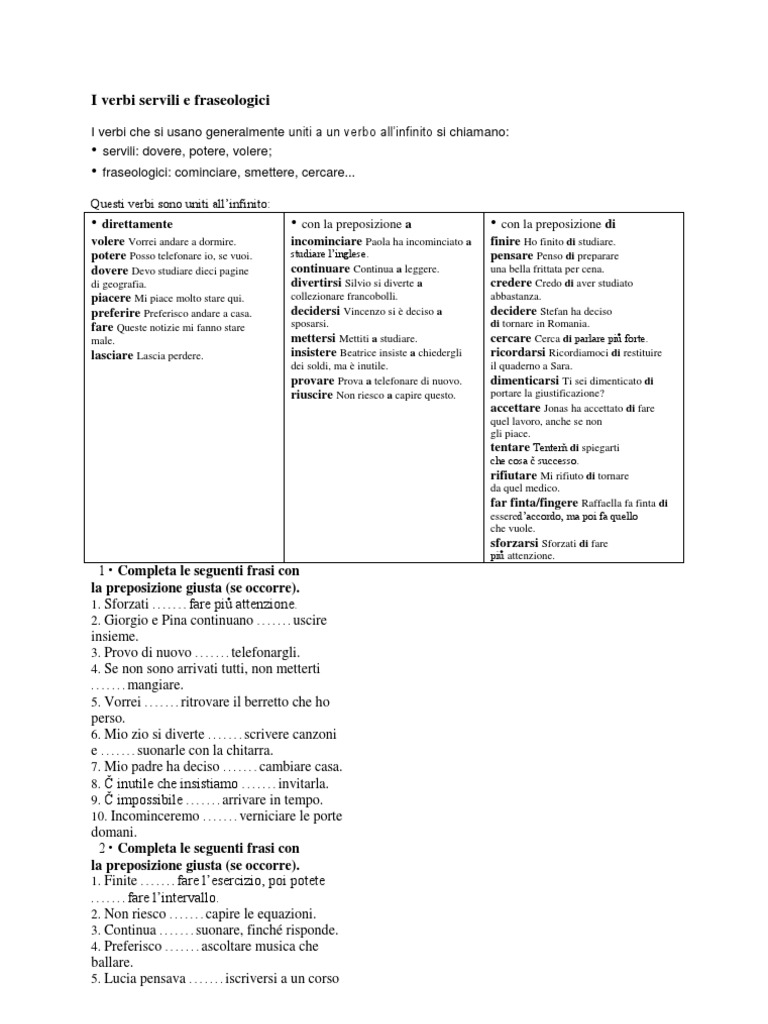I Verbi Servili e Fraseologici | PDF