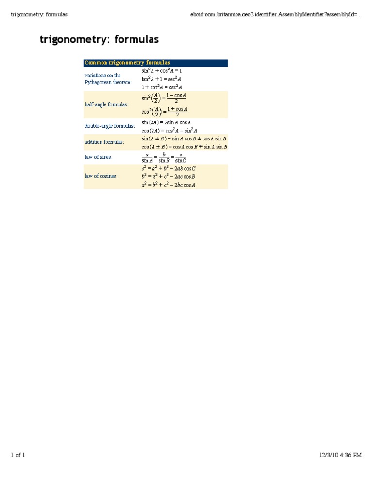 Essential Trigonometry Formulas Guide | PDF