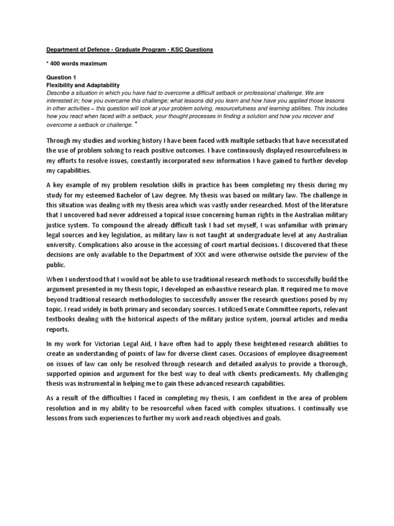 Selection Criteria Response Examples 1 | PDF | Thesis | Military