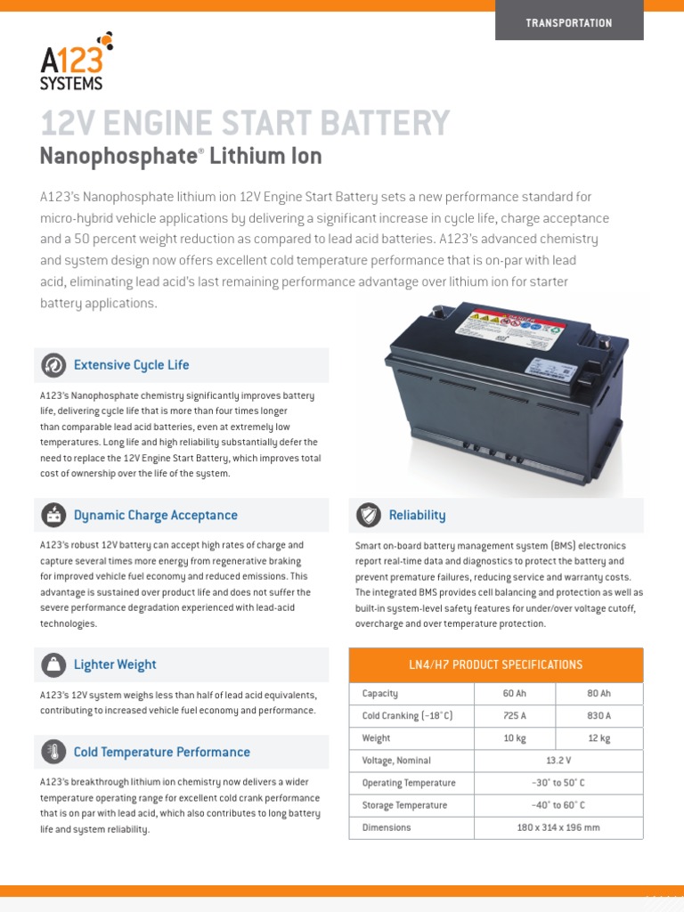 A123 12V Starter Battery | PDF | Battery (Electricity) | Lithium Ion ...