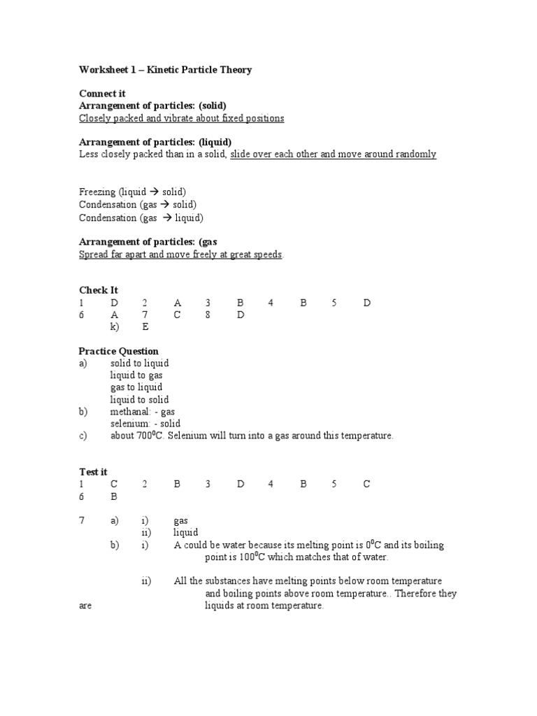 Kinetic Particle Theory Worksheet | PDF