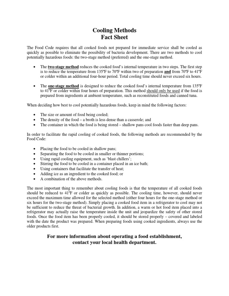 English Cooling Methods Fact Sheet | PDF | Cookware And Bakeware ...