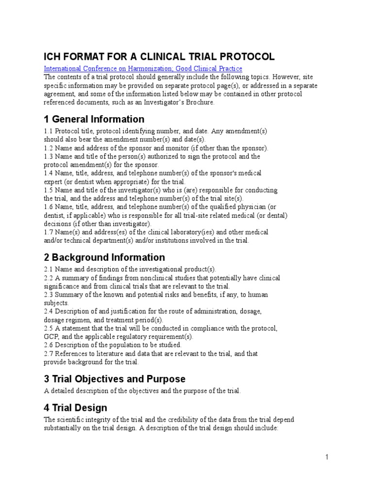 Ich Format For A Clinical Trial Protocol | PDF | Clinical Trial ...