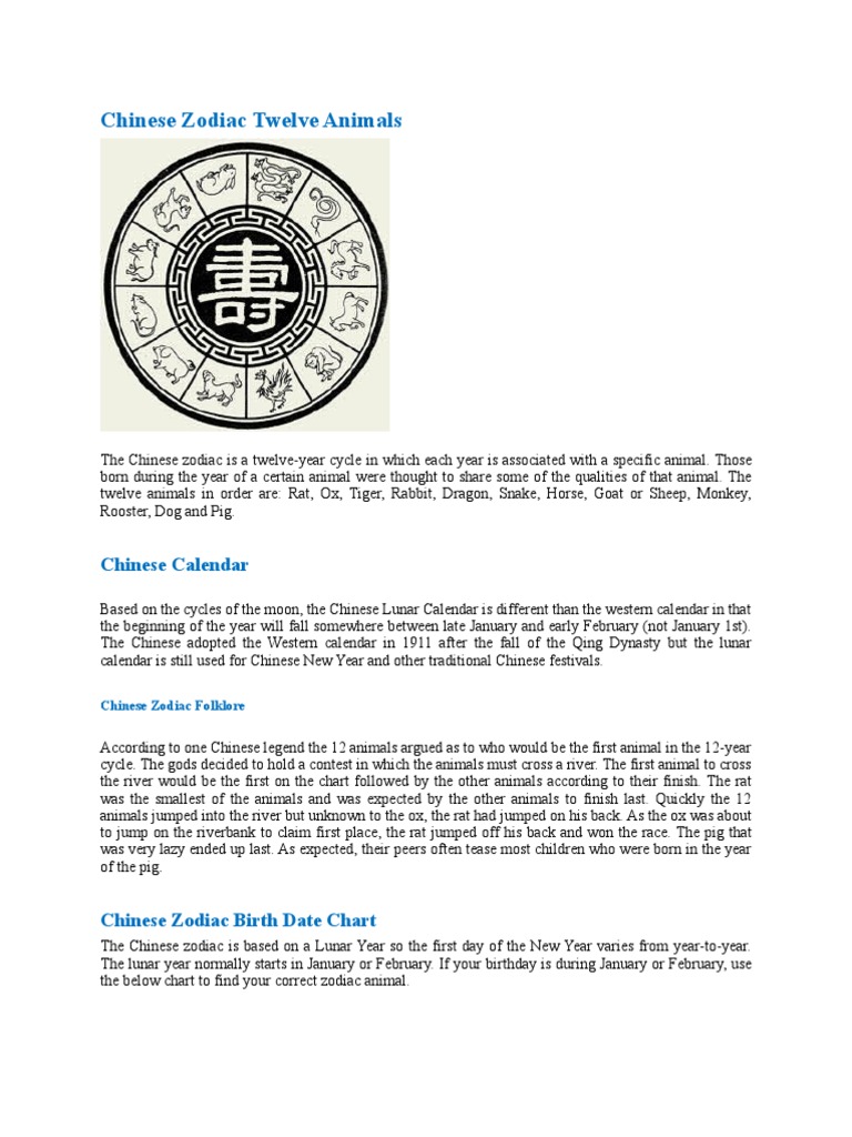 Overview of the Chinese Zodiac Animals | PDF | Chinese Zodiac | Star ...