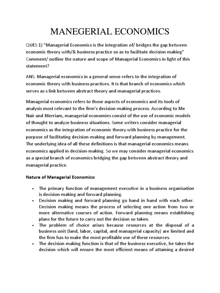 Manegerial Economics: Nature of Managerial Economics | PDF | Profit ...