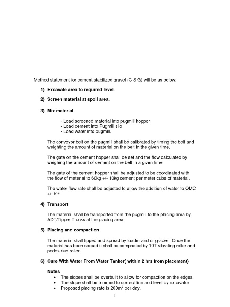 Method Statement for Cement Stabilized Gravel Construction and ...