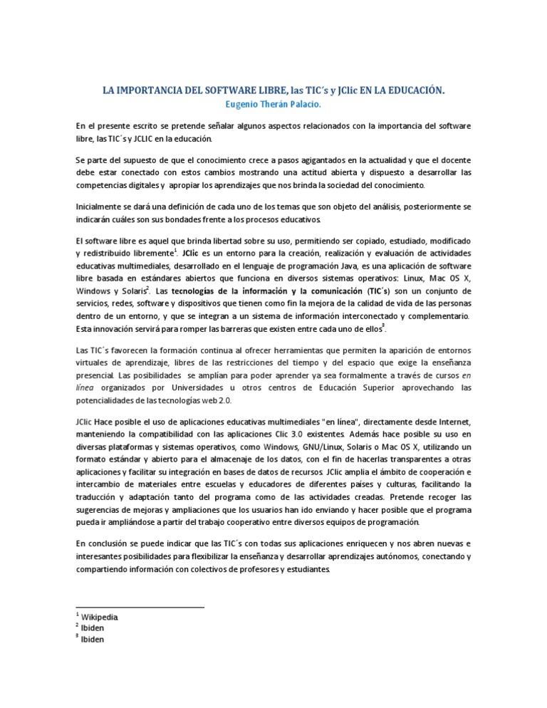 La Importancia Del Software Libre, Las TIc y Jclic en La Educación ...