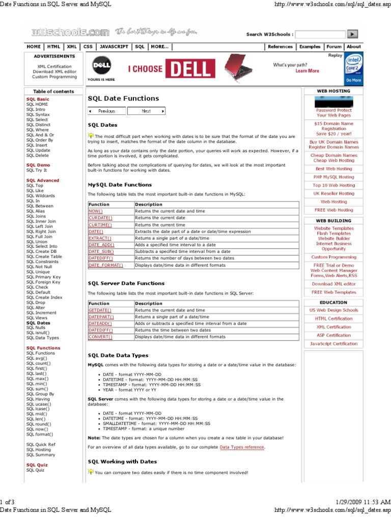Date Functions in SQL Server and MySQL | Download Free PDF | Sql | Data Management Software