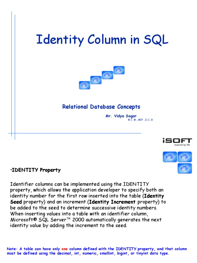 Identity Column in SQL: Relational Database Concepts | PDF