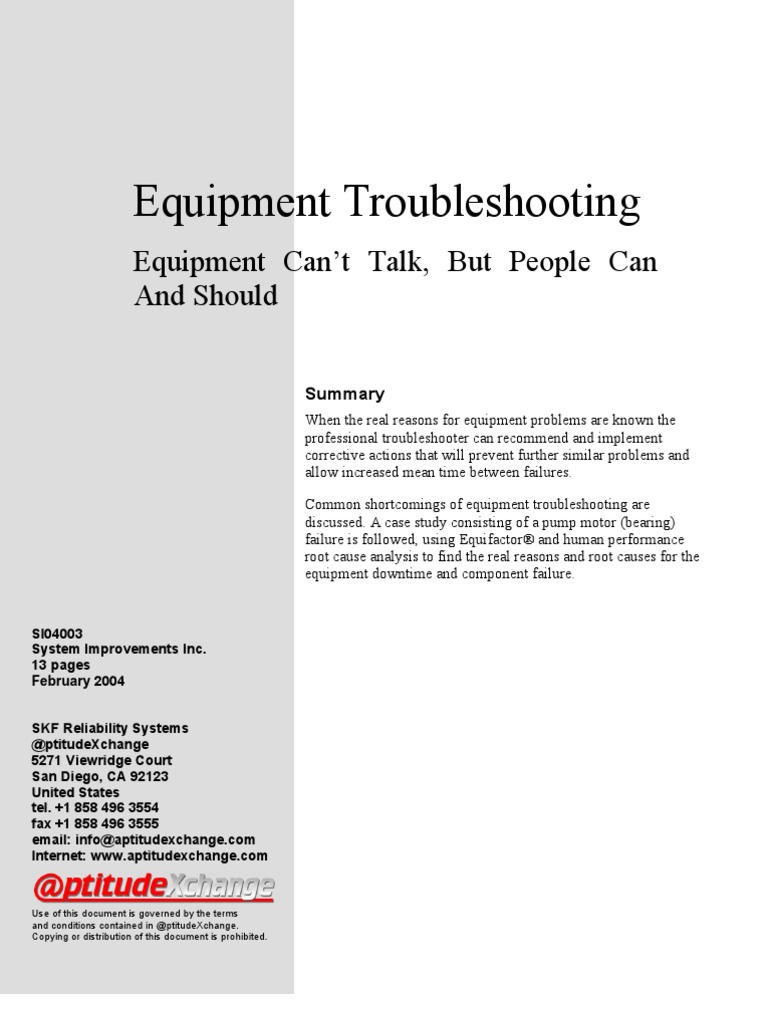 Equipment Troubleshoot | PDF | Troubleshooting | Bearing (Mechanical)